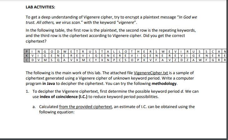 Write a Java program to decipher the ciphertext. | Chegg.com
