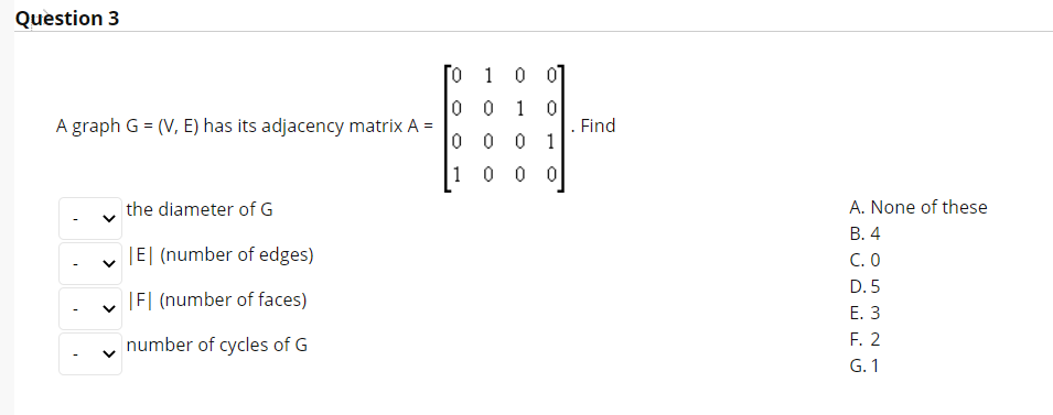 Solved Question 3 A graph G = (V, E) has its adjacency | Chegg.com