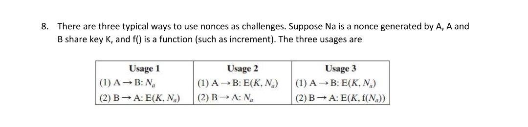 Solved 8. There are three typical ways to use nonces as | Chegg.com
