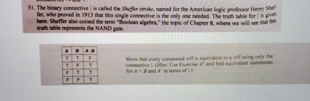Solved 51. The binary connective is called the Sheffer | Chegg.com