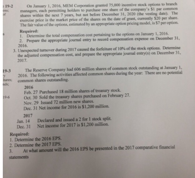Solved :19-2 ons; On January 1, 2016, MEM Corporation | Chegg.com