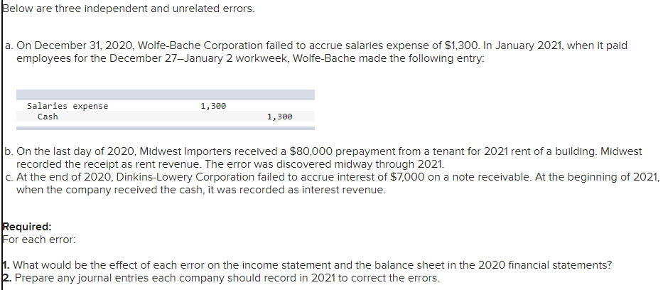 Solved Below are three independent and unrelated errors. a. | Chegg.com