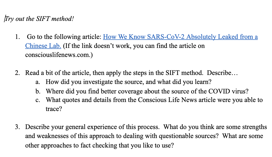 Try out the SIFT method! 1. Go to the following | Chegg.com