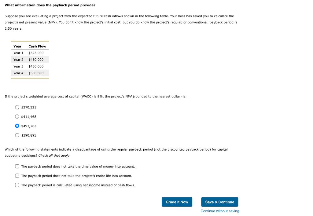 Solved What information does the payback period provide? | Chegg.com