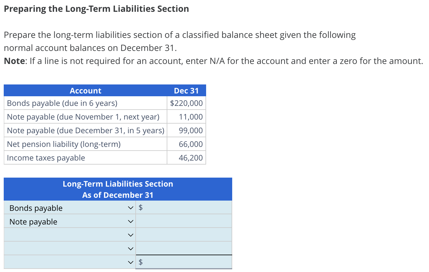 Solved Preparing the Long-Term Liabilities Section Prepare | Chegg.com
