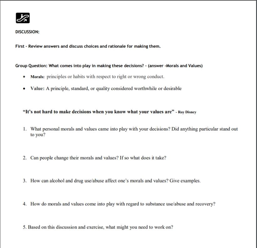 Solved Q: It is a personal question about morals and values. | Chegg.com