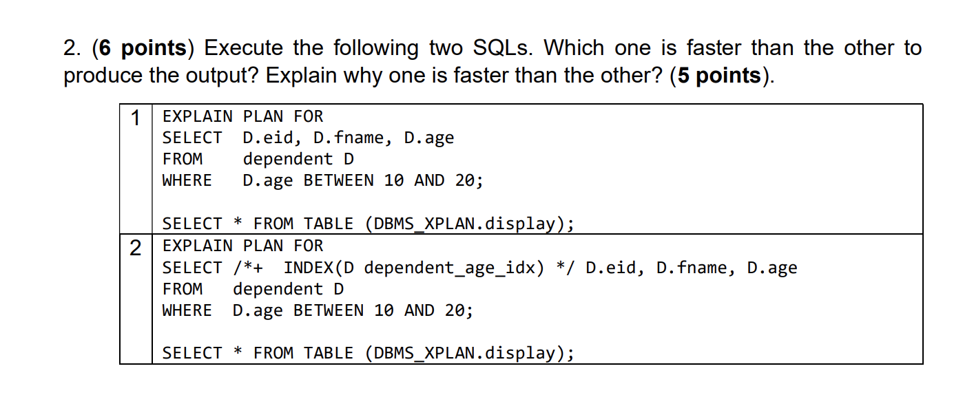 Solved 2. (6 points) Execute the following two SQLs. Which | Chegg.com