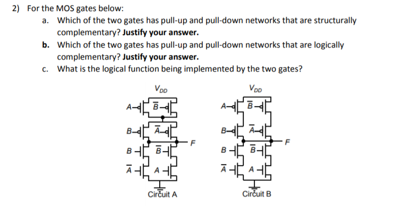 Solved 2) For the MOS gates below: Which of the two gates | Chegg.com