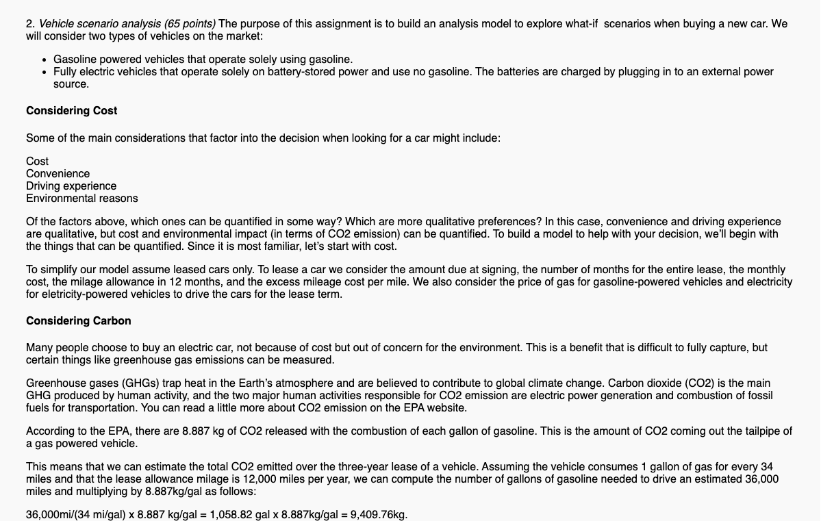 Solved 2. Vehicle scenario analysis (65 points) The purpose | Chegg.com