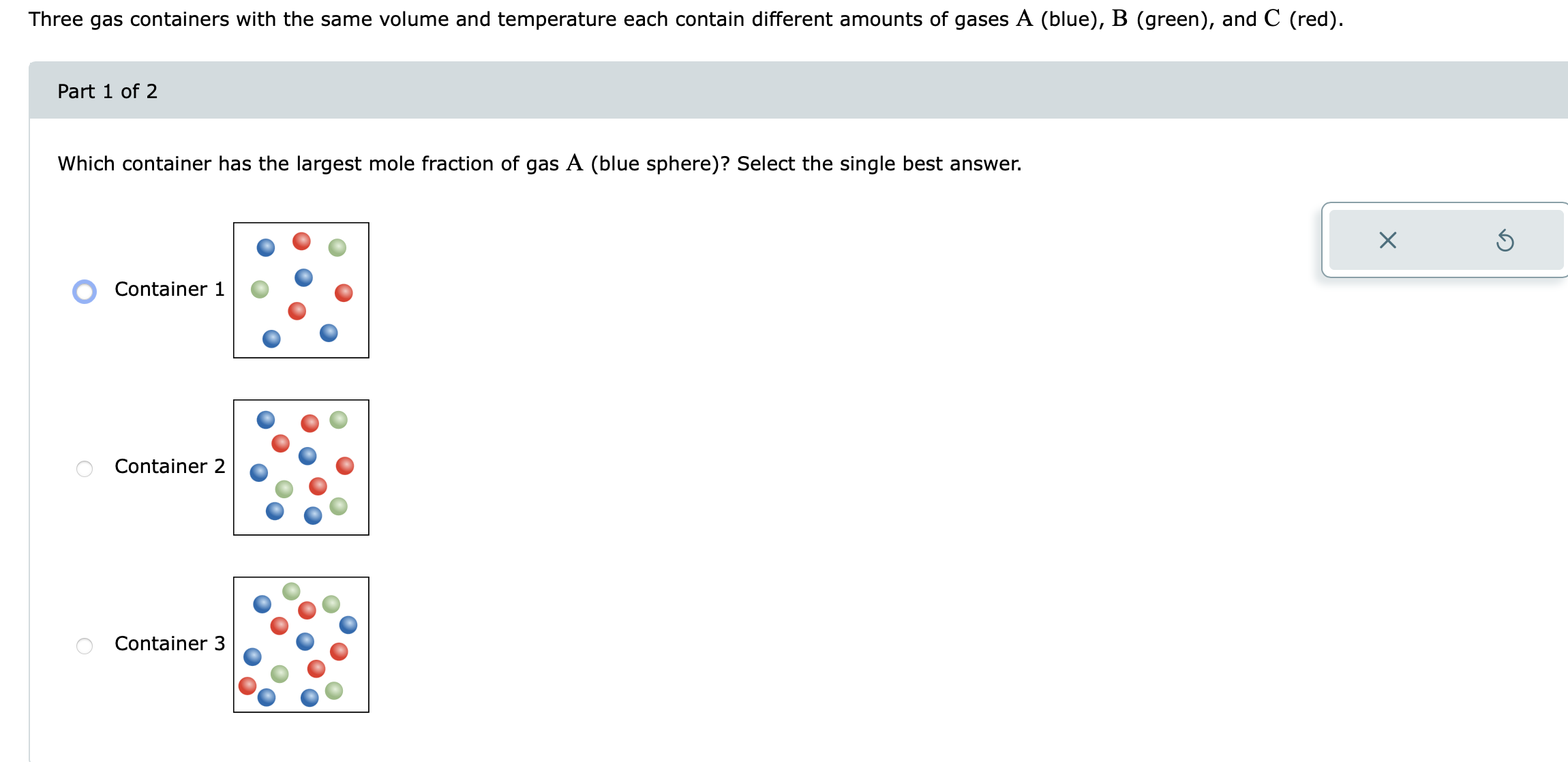 Solved Which container has the largest mole fraction of gas | Chegg.com