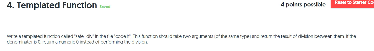 Solved 4 points possible Reset to Starter Co 4. Templated | Chegg.com