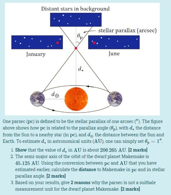 Solved Distant stars in background stellar parallax (arcsec) | Chegg.com