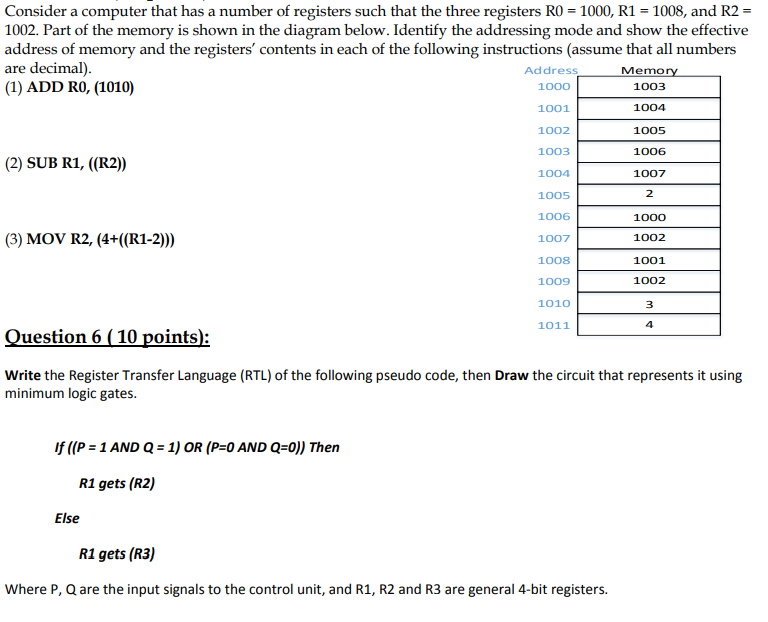 Solved Consider a computer that has a number of registers | Chegg.com