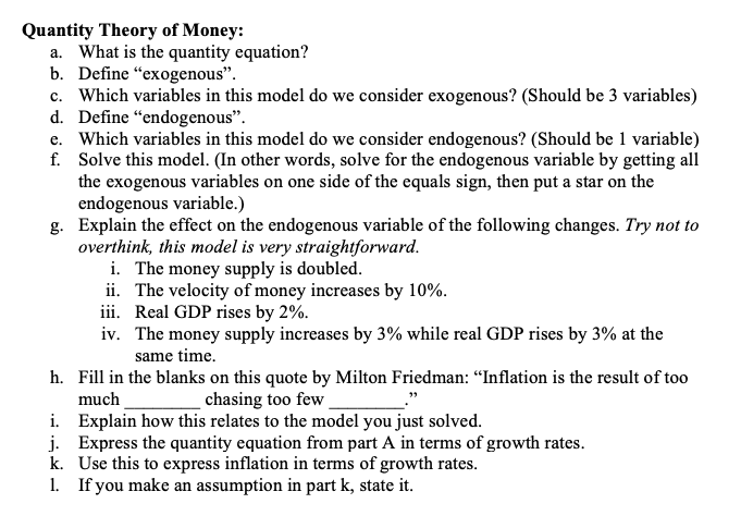 Solved Quantity Theory of Money: a. What is the quantity | Chegg.com