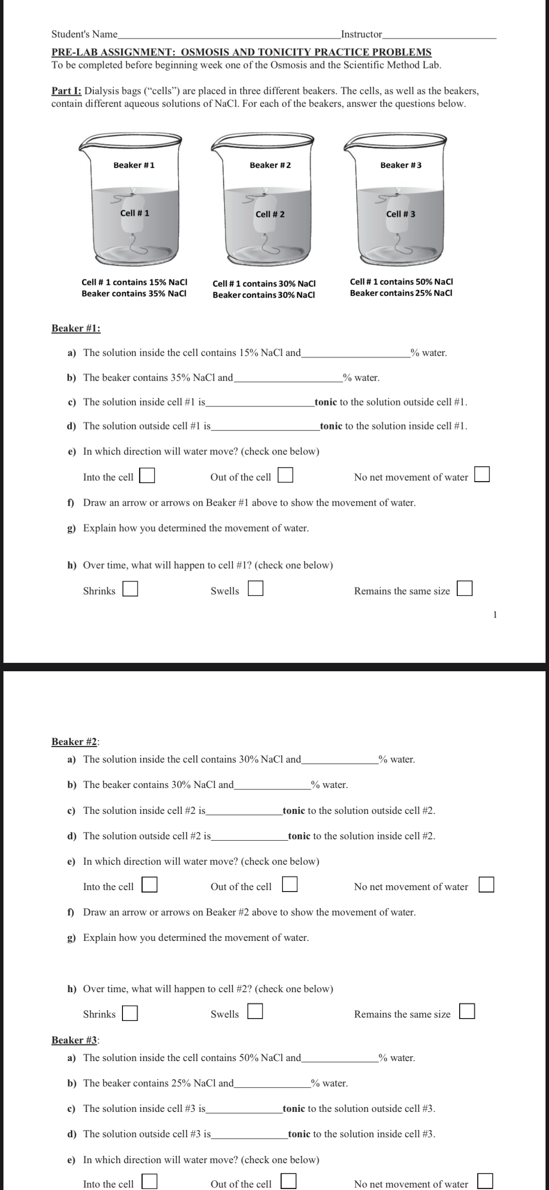 Solved Student's Name Instructor PRE-LAB ASSIGNMENT: OSMOSIS | Chegg.com