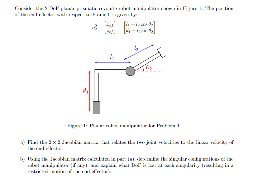 Solved Consider the 2-DoF planar prismatic-revolute robot | Chegg.com
