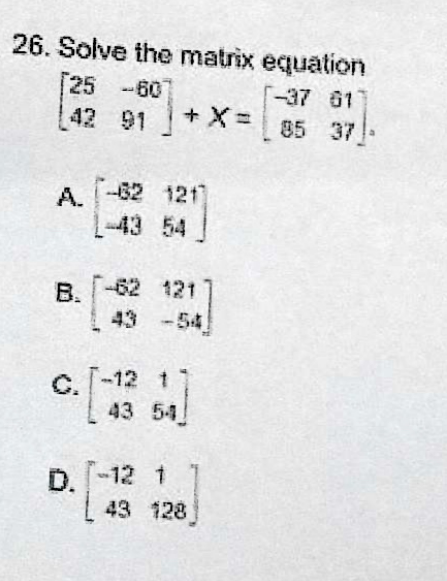 Solved Solve the matrix | Chegg.com