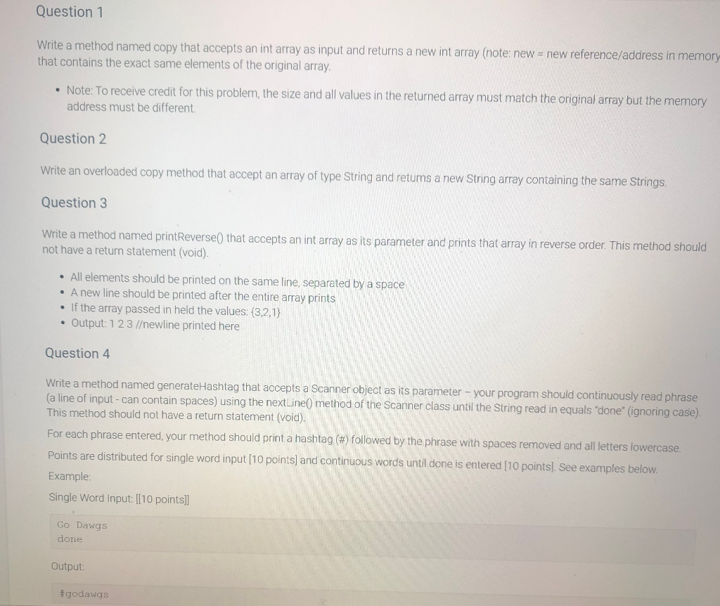 Solved Question 1 Write a method named copy that accepts an | Chegg.com