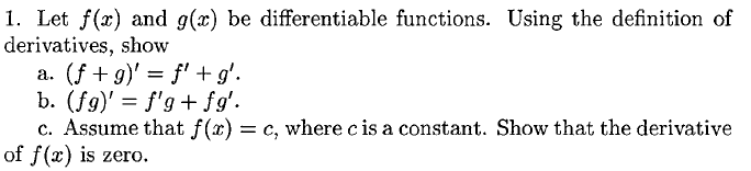 Solved 1. Let f(x) and g(x) be differentiable functions. | Chegg.com