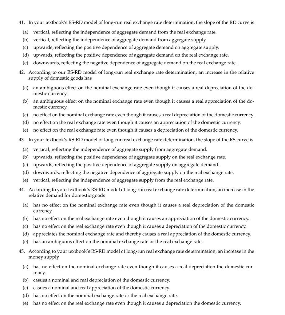 Solved 41. In your textbook's RS-RD model of long-run real | Chegg.com