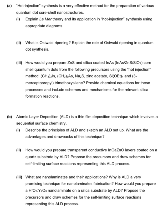 Solved (a) ﻿"Hot-injection" synthesis is a very effective | Chegg.com