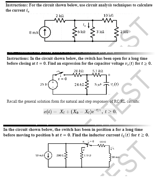 Solved Instructions: For the circuit shown below, use | Chegg.com