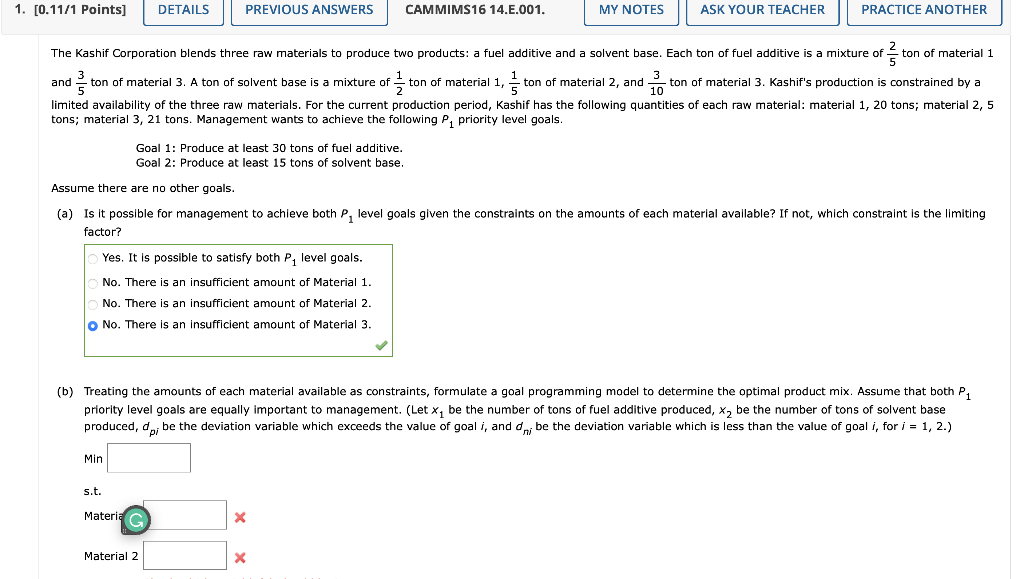 The Kashif Corporation blends three raw materials to | Chegg.com