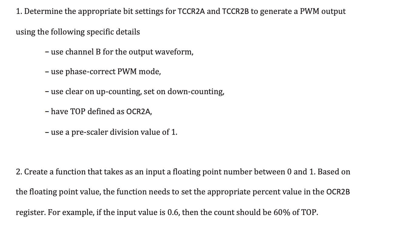 1. Determine the appropriate bit settings for TCCR2A | Chegg.com