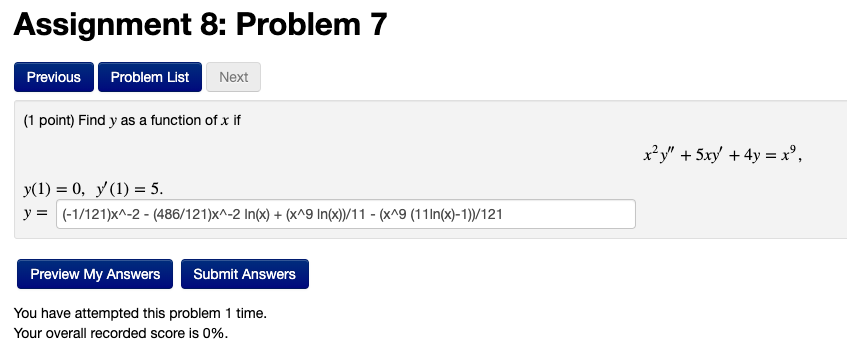 Solved Assignment 8: Problem 7 Problem List Previous Next (1 | Chegg.com