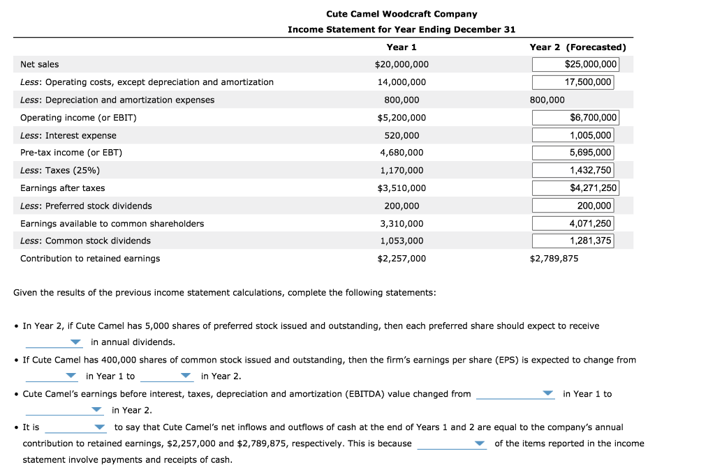 Cute Camel Woodcraft Company Income Statement for | Chegg.com