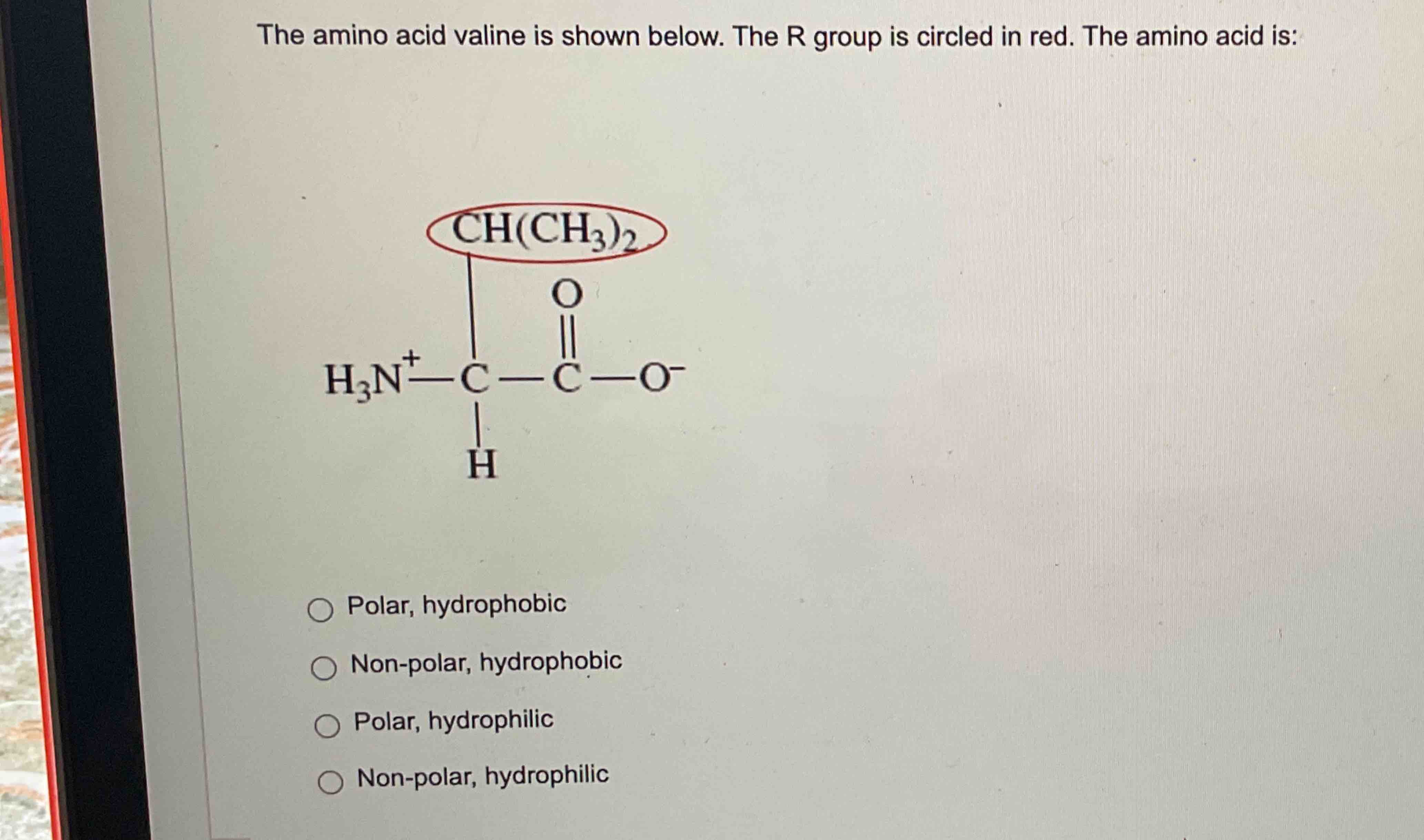 Solved The Amino Acid Valine Is Shown Below The R ﻿group Is