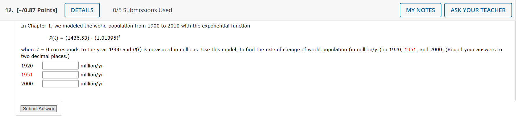 Solved In Chapter 1 , we modeled the world population from | Chegg.com
