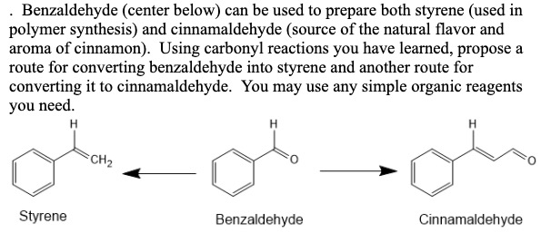 Solved . Benzaldehyde (center below) can be used to prepare | Chegg.com