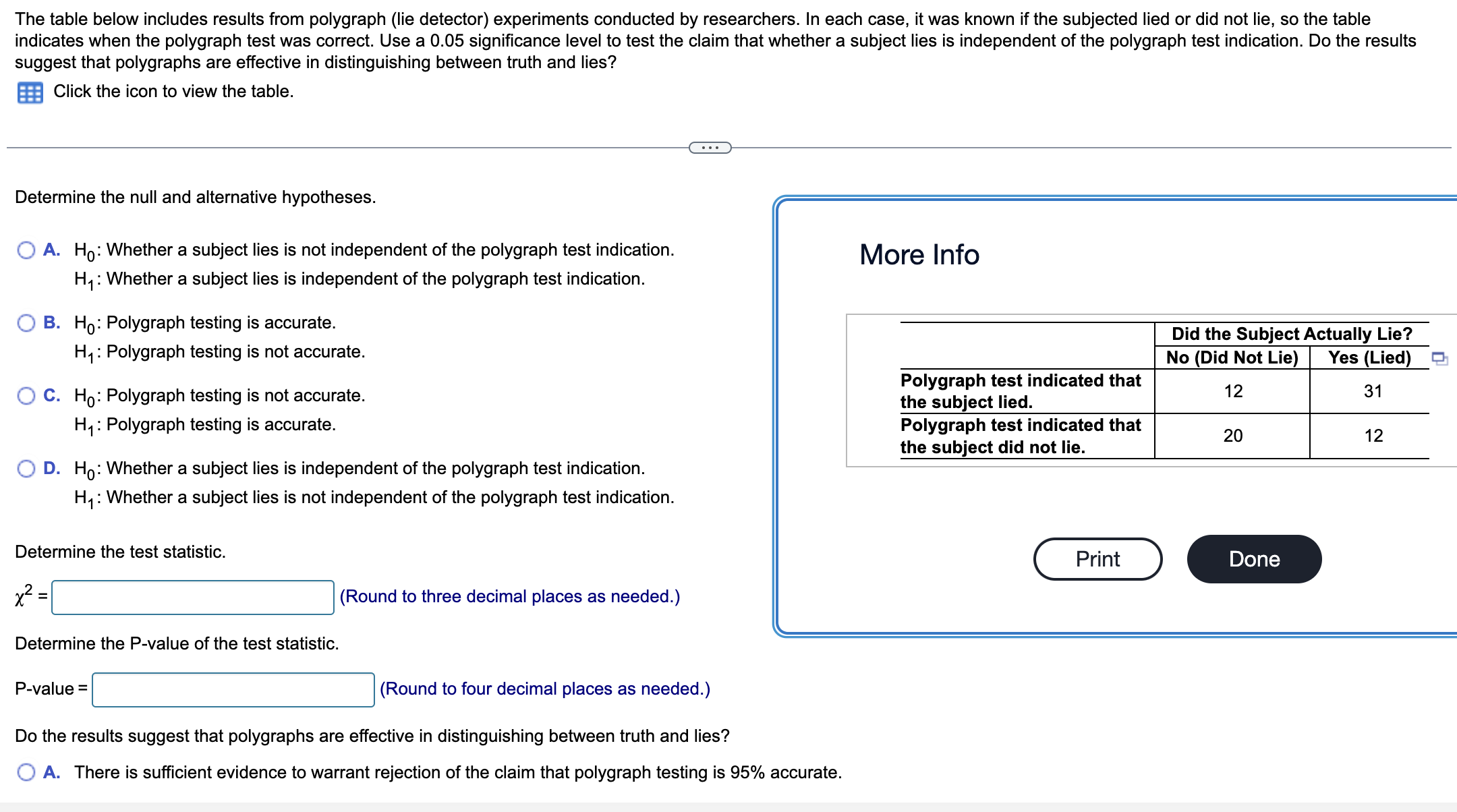 Solved The table below includes results from polygraph (lie | Chegg.com
