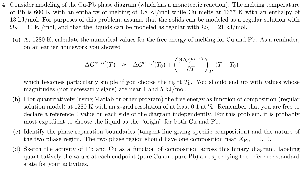 4. Consider modeling of the Cu-Pb phase diagram | Chegg.com