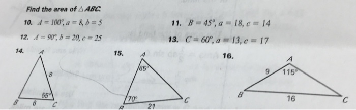 Solved Find the area of A ABC 10. A 100 a 8b- 12. A 90. b | Chegg.com