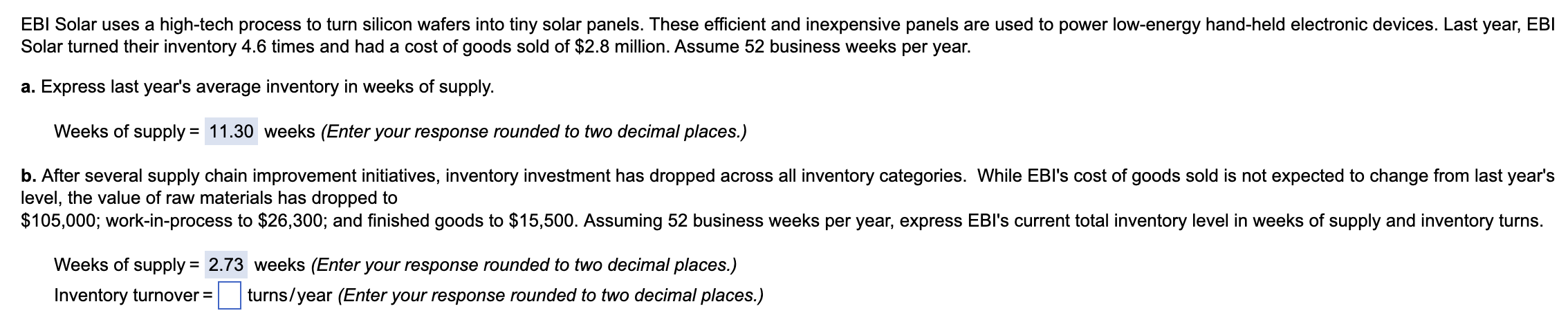 Solved EBI Solar uses a high-tech process to turn silicon | Chegg.com