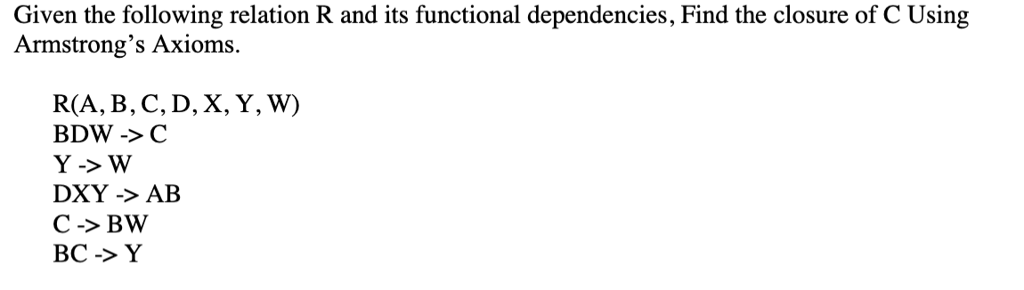 Solved Given the following relation R and its functional | Chegg.com