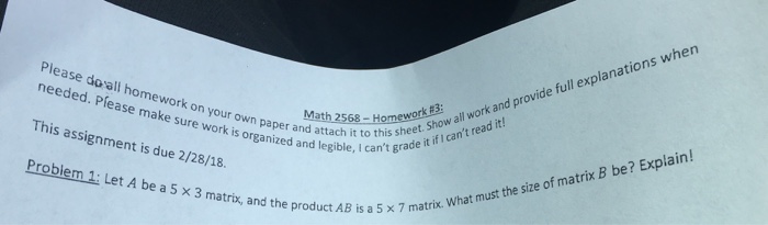 Solved Let A be a 5x3 matrix and the product AB is a 5x7 | Chegg.com