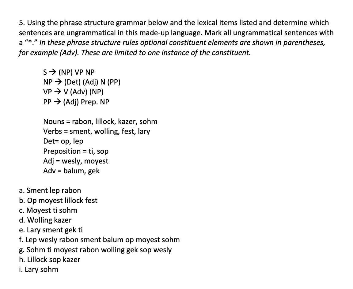 5. Using the phrase structure grammar below and the | Chegg.com