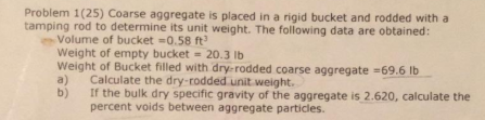 Solved Problem 1(25) Coarse aggregate is placed in a rigid | Chegg.com