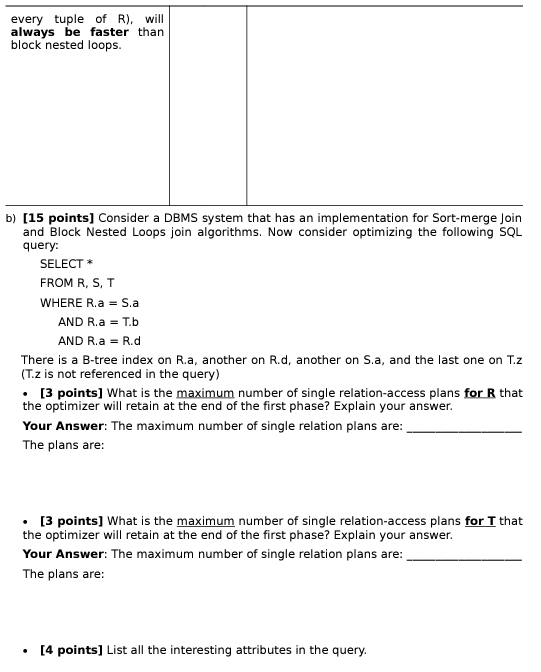Question 3 [30 Points] Query Evaluation And
