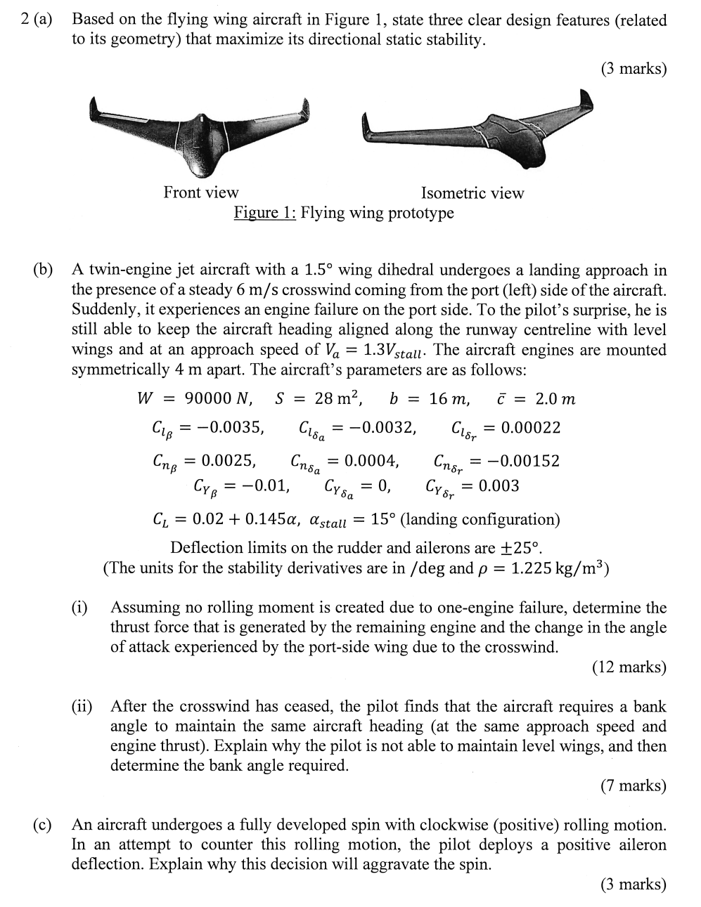 Solved 2 (a) ﻿Based on the flying wing aircraft in Figure 1, | Chegg.com