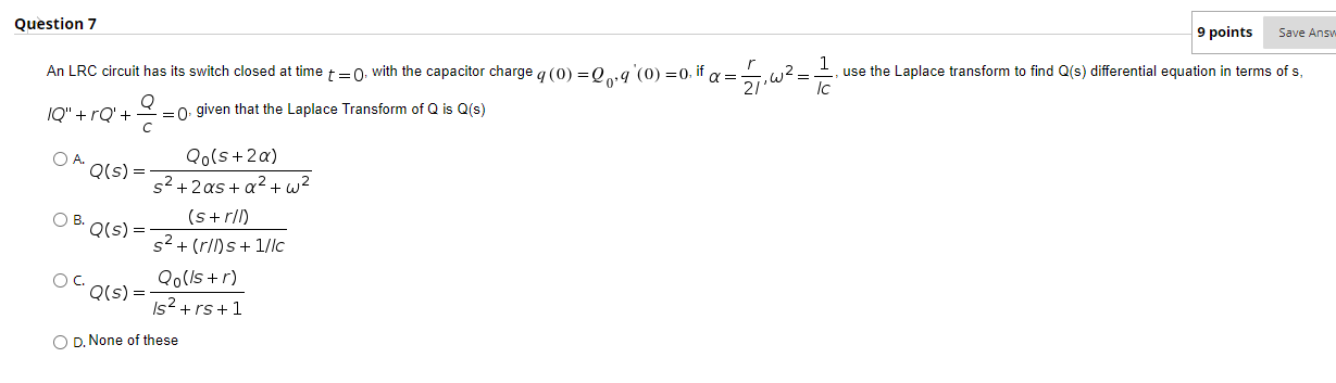 Solved Question 7 9 points Save Answ use the Laplace | Chegg.com