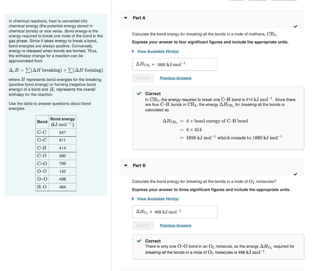 Solved Part D Calculate the bond energy for forming all the | Chegg.com