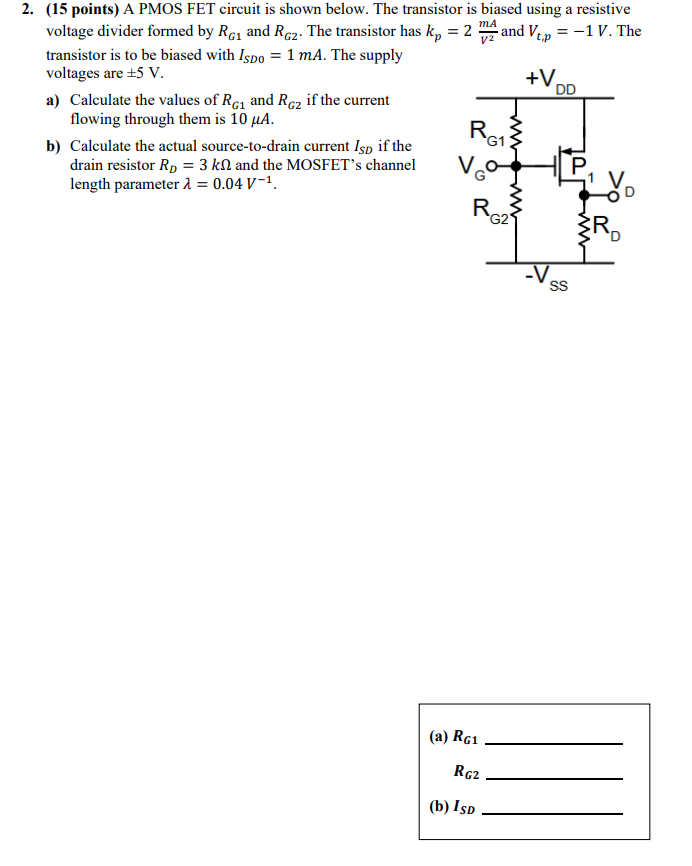 (15 ﻿points) ﻿A PMOS FET circuit is shown below. The | Chegg.com