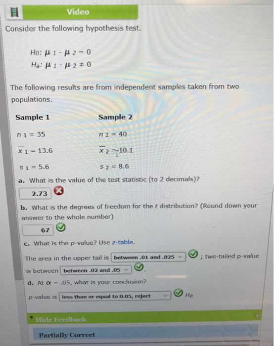 Solved Video Consider the following hypothesis test. Ho: | Chegg.com
