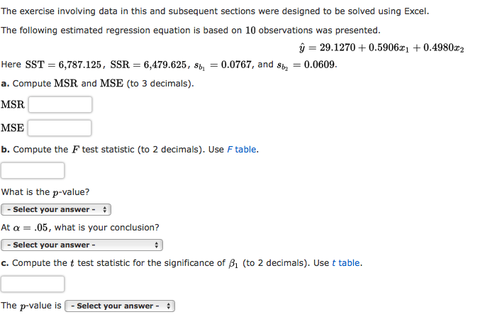 Solved The exercise involving data in this and subsequent | Chegg.com