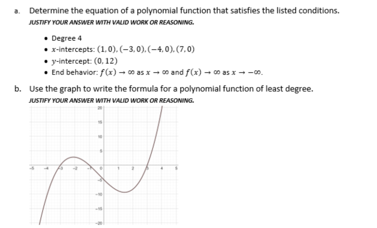 Solved a. Determine the equation of a polynomial function | Chegg.com