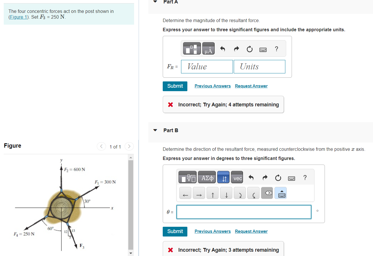Solved The four concentric forces act on the post shown in | Chegg.com